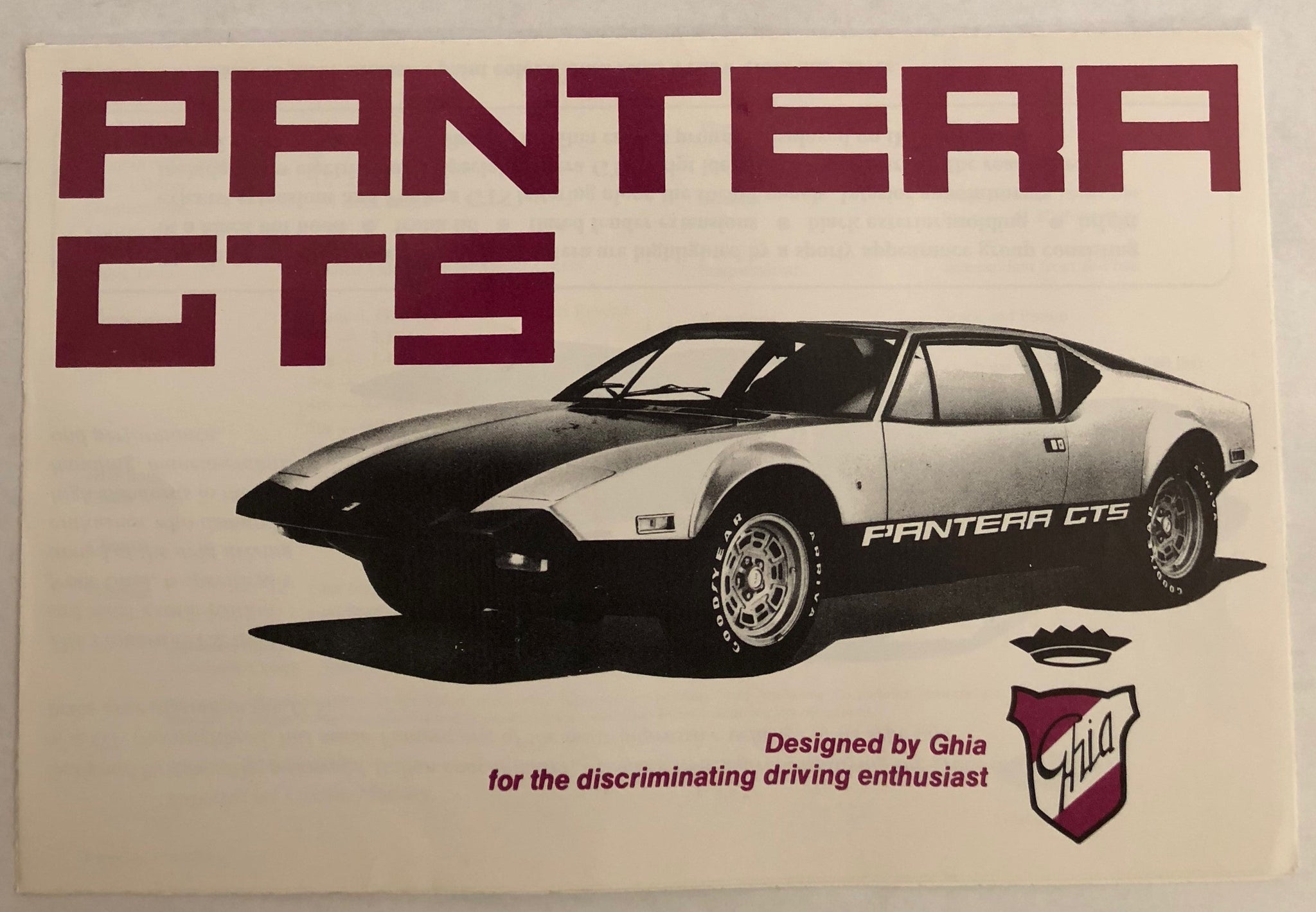 Pantera Gts Brochure 1974 P74-Gts | Midlife Classic Cars ...